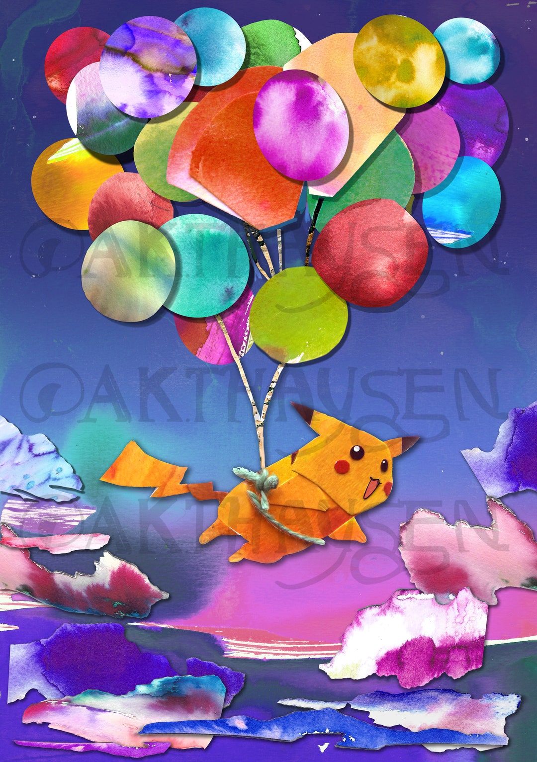 A5 Print of Pikachu With Balloons Cut Paper Artwork - Etsy