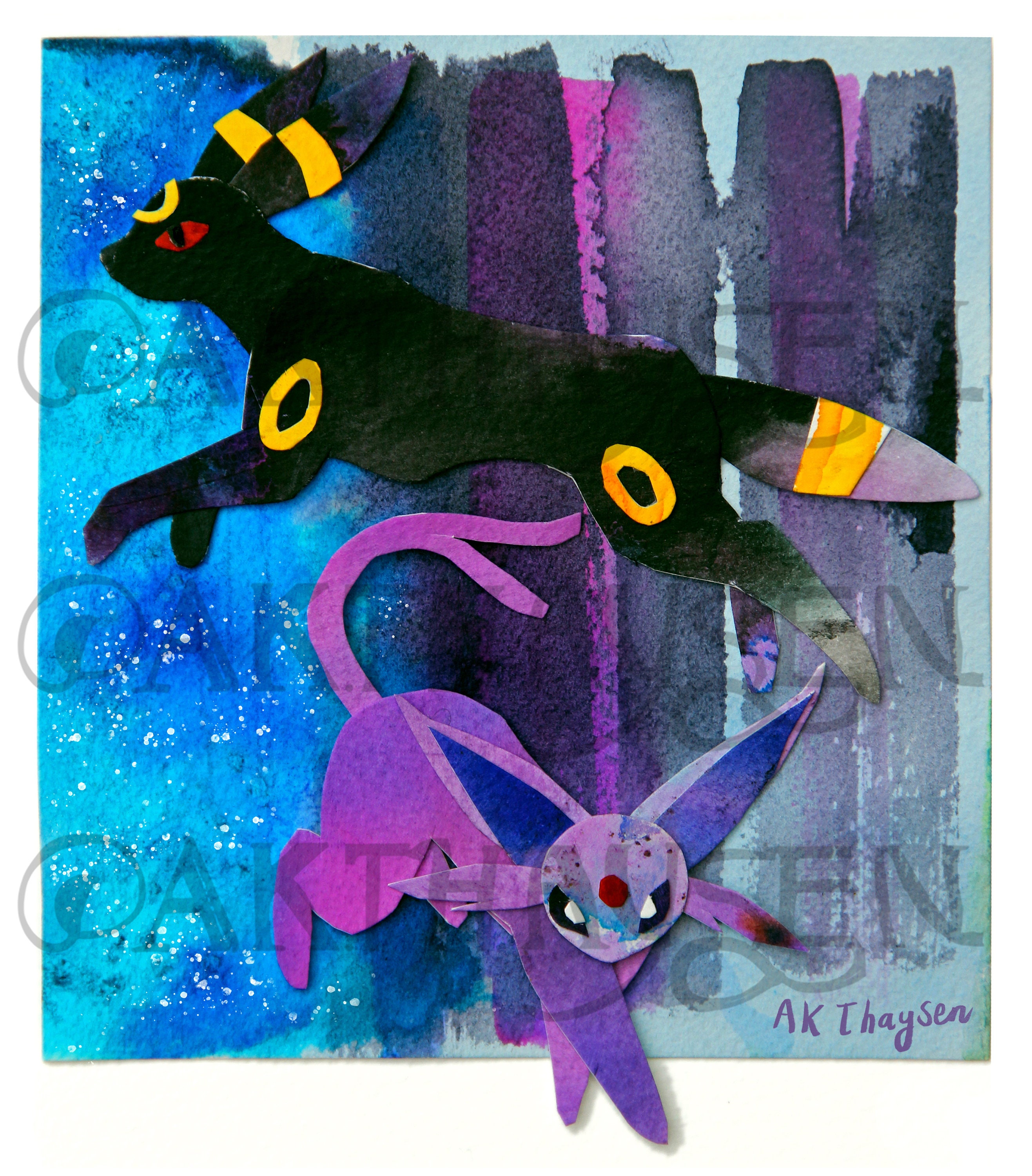 A5 Print of Umbreon and Espeon Cut Paper Artwork - Etsy