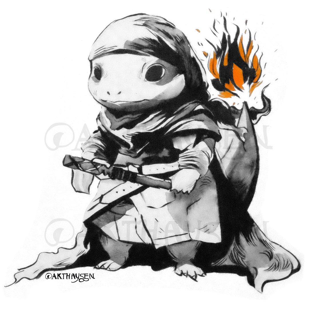 A5 Print of Ink Drawing of Charmander of Medieval-era Warrior - Etsy UK