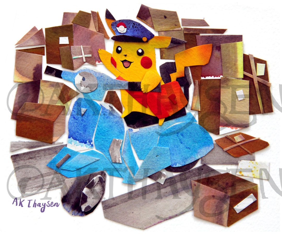 A5 Print of Pikachu on Scooter Cut Paper Artwork - Etsy UK