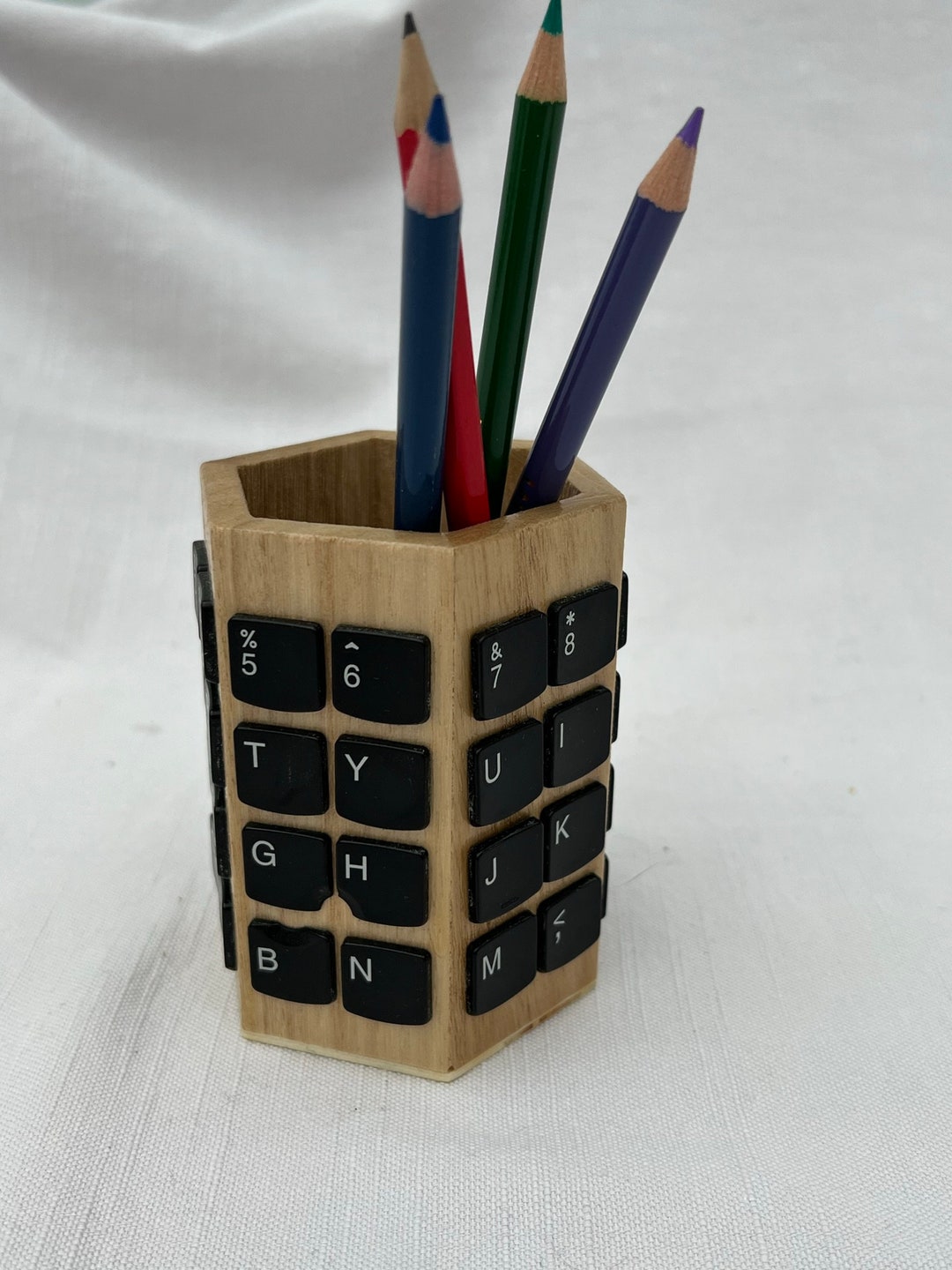 Wooden Desk Pen/pencil Pot Covered With Recycled Laptop Keys & Clear ...