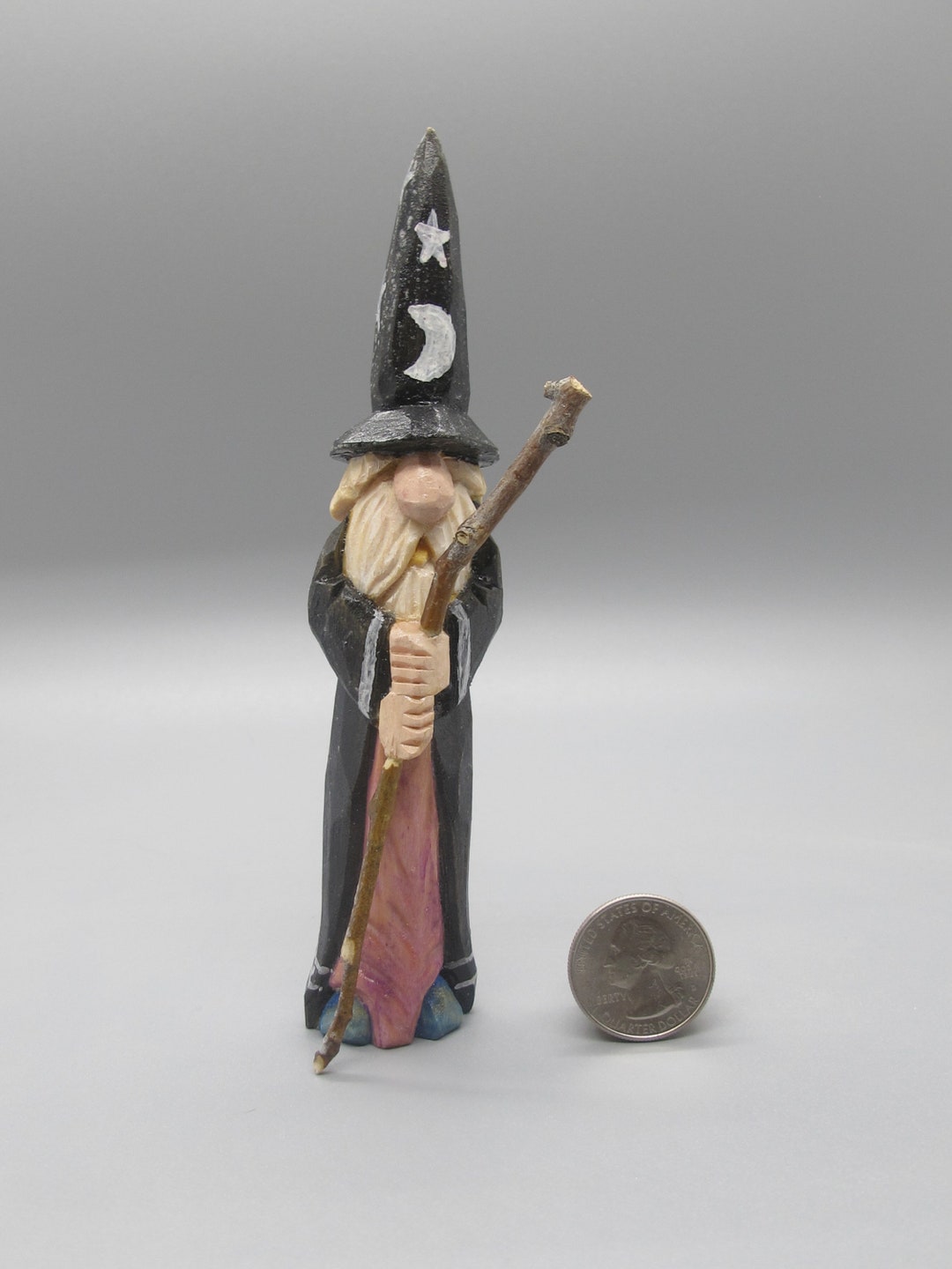 Hand Carved and Hand Painted Folk Art Wizard or Sorcerer. Collectible ...