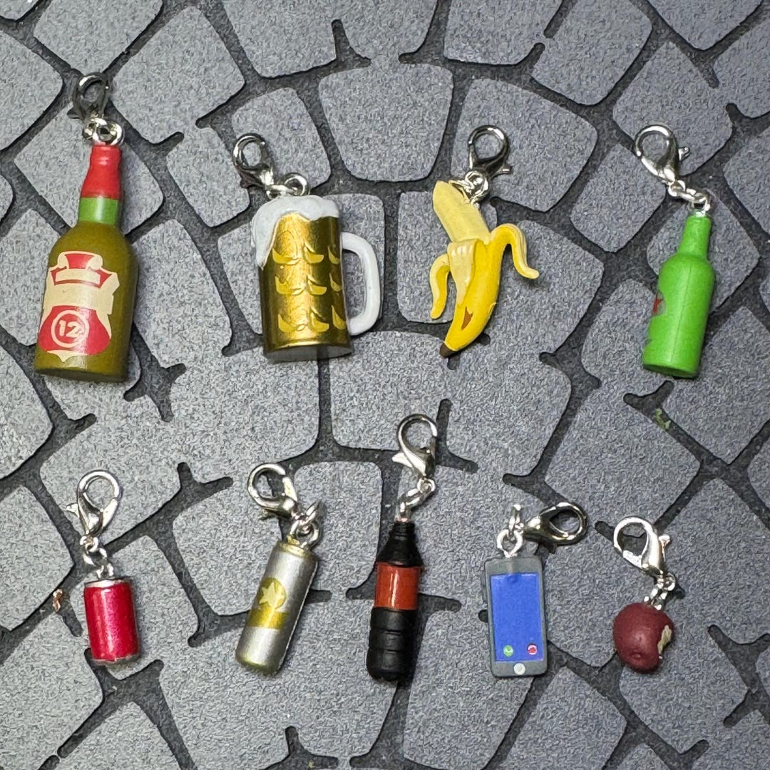 Mini Food Zipper Pulls Phone, Apple, Beer, Banana, Energy Drink, Soda ...