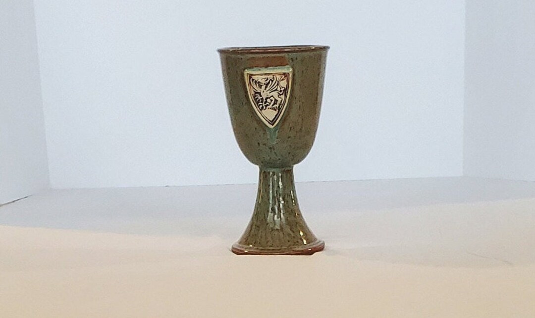 Glazed Clay Speckled Green Goblet With Griffin - Etsy