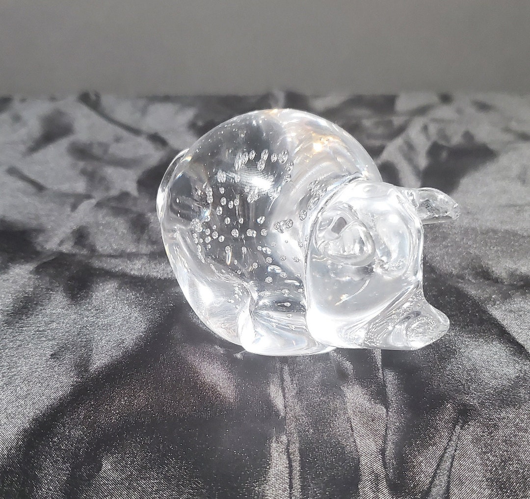 Vintage Glass Pig Paperweight / Figurine Animals Clear With Bubbles ...