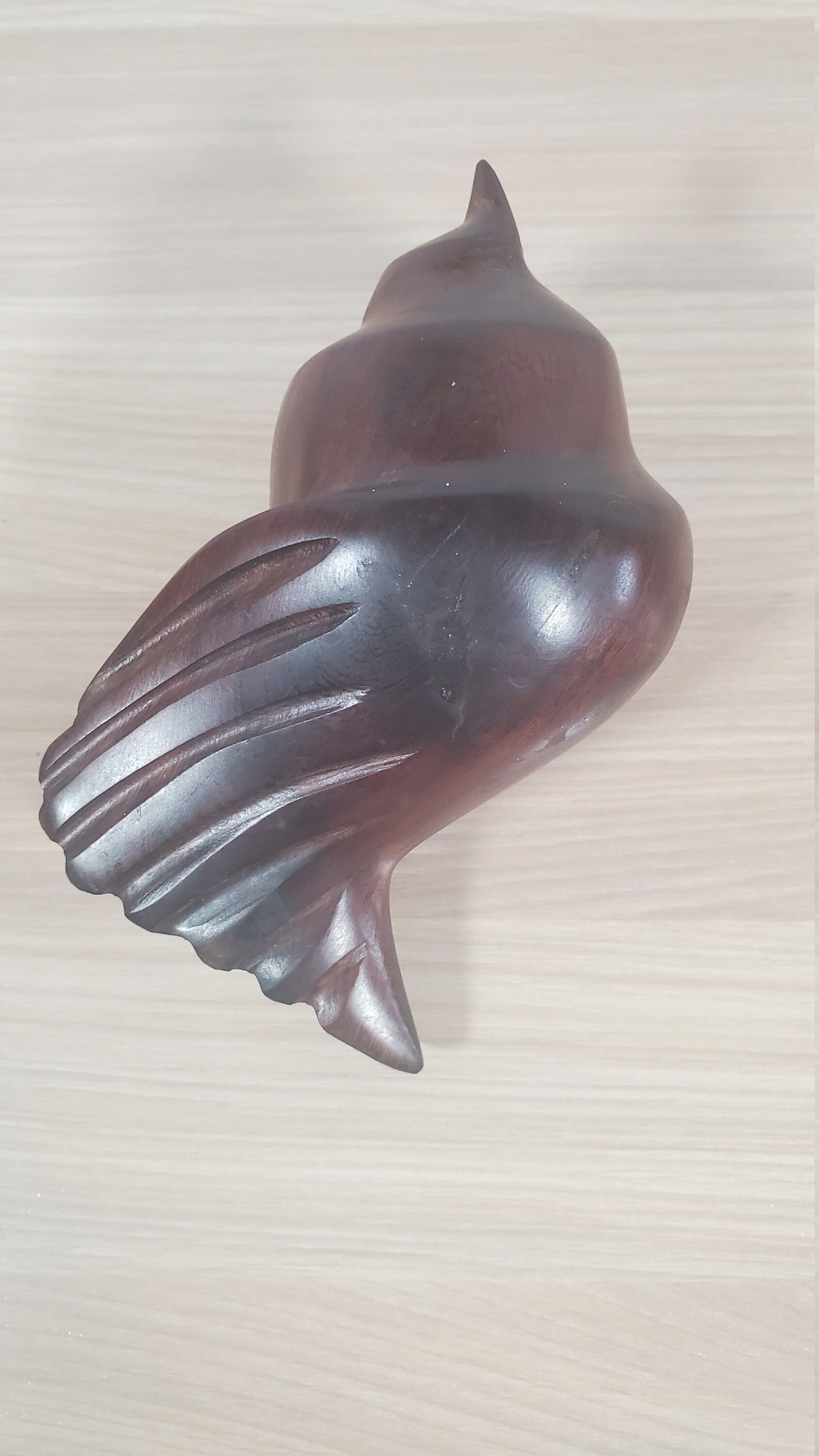 Set of 3 Conch Sea Shell Carving Dark Wooden Statues Wood Carved ...