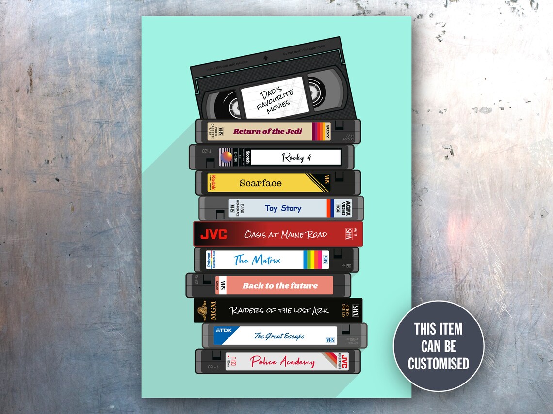 Personalised 80s VHS Video Tapes Fine Art Print A4 / A3 | Customisable ...