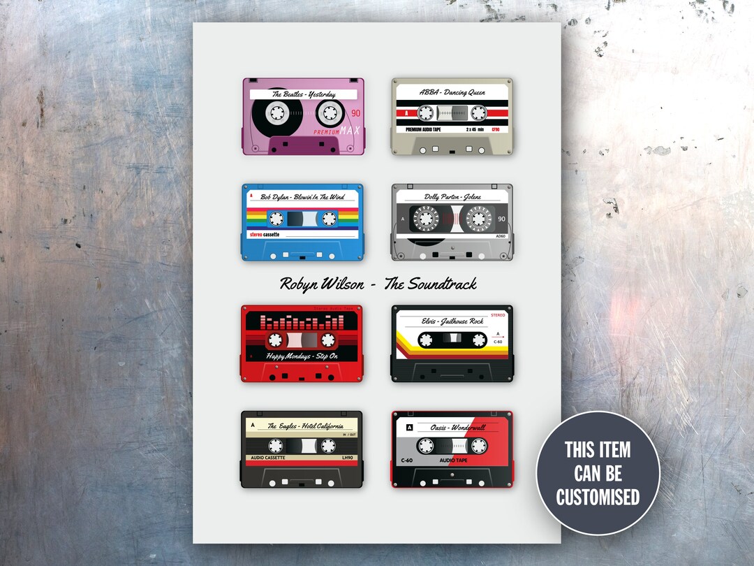 Personalised Custom Retro Cassette Tapes Art Print A4 / A3 Portrait 80s ...