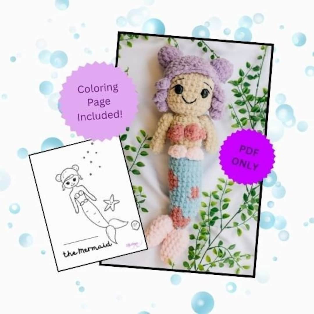 Color-me Mermaid Crochet Pattern - PDF Download - WITH a Coloring Page ...