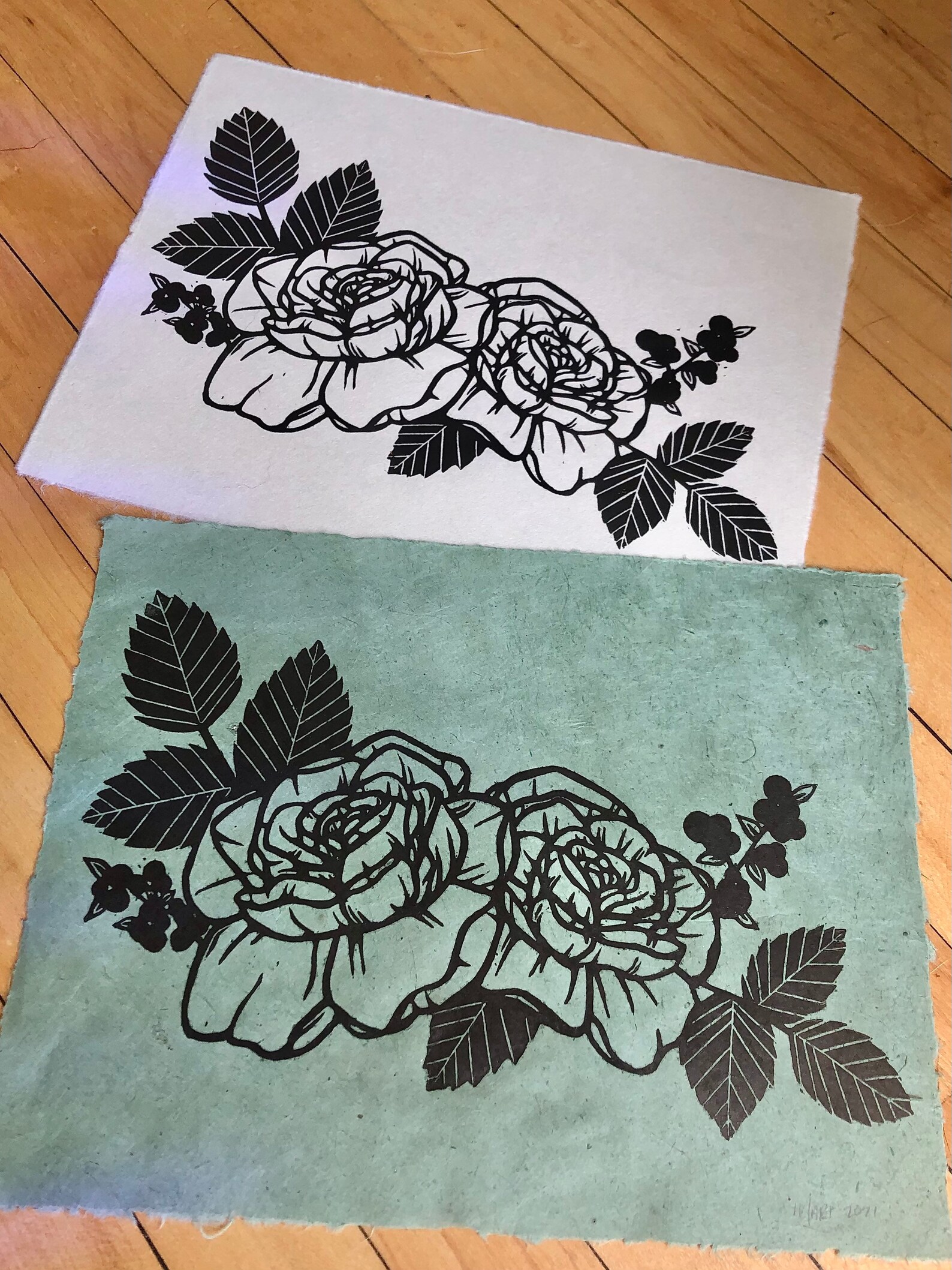 Floral Art Print // Rose Linocut Print, Blockprint Wall Art, Floral ...