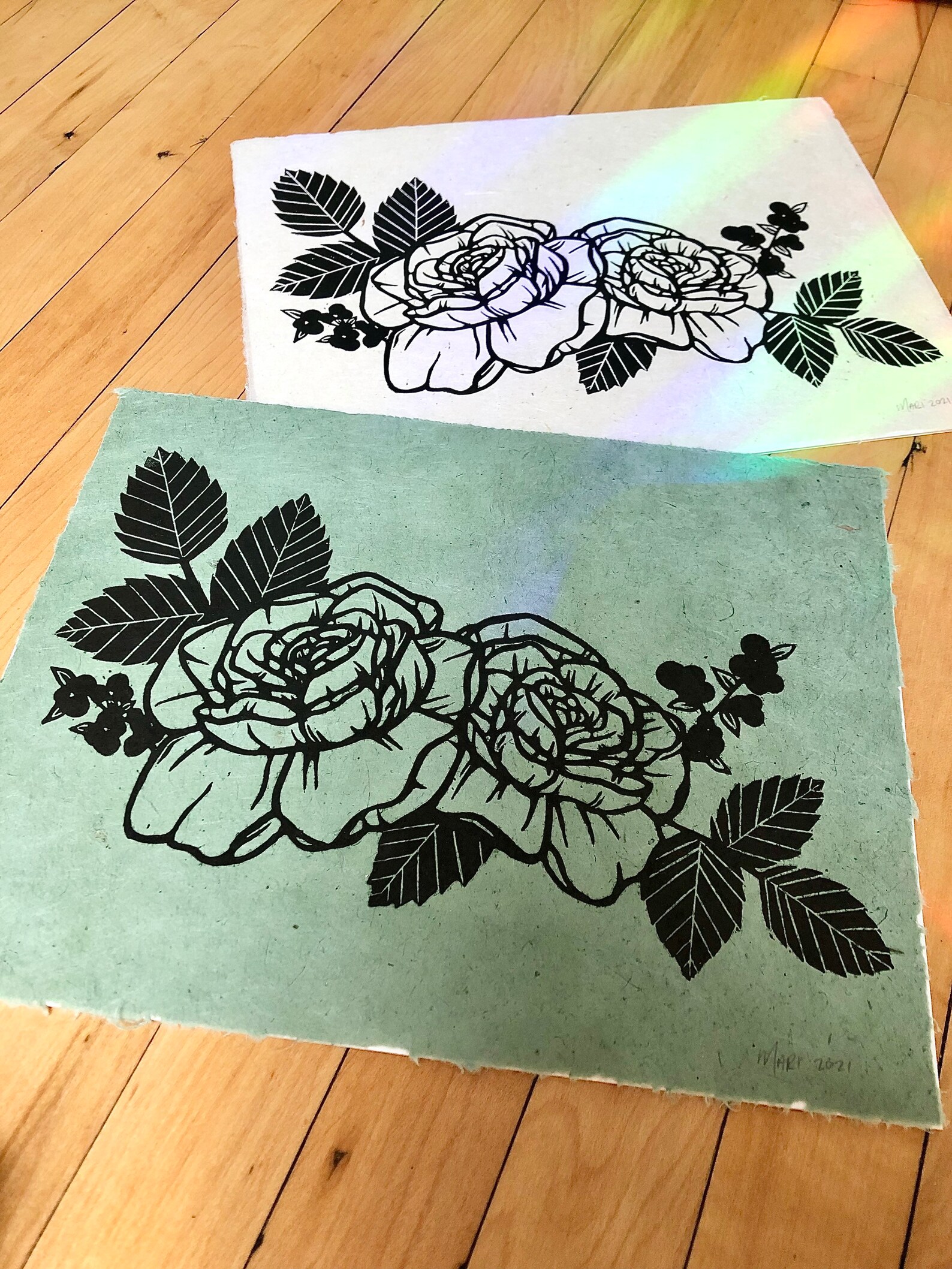 Floraler Kunstdruck || Rosen Linoldruck, Blockprint Wandkunst, Florale ...