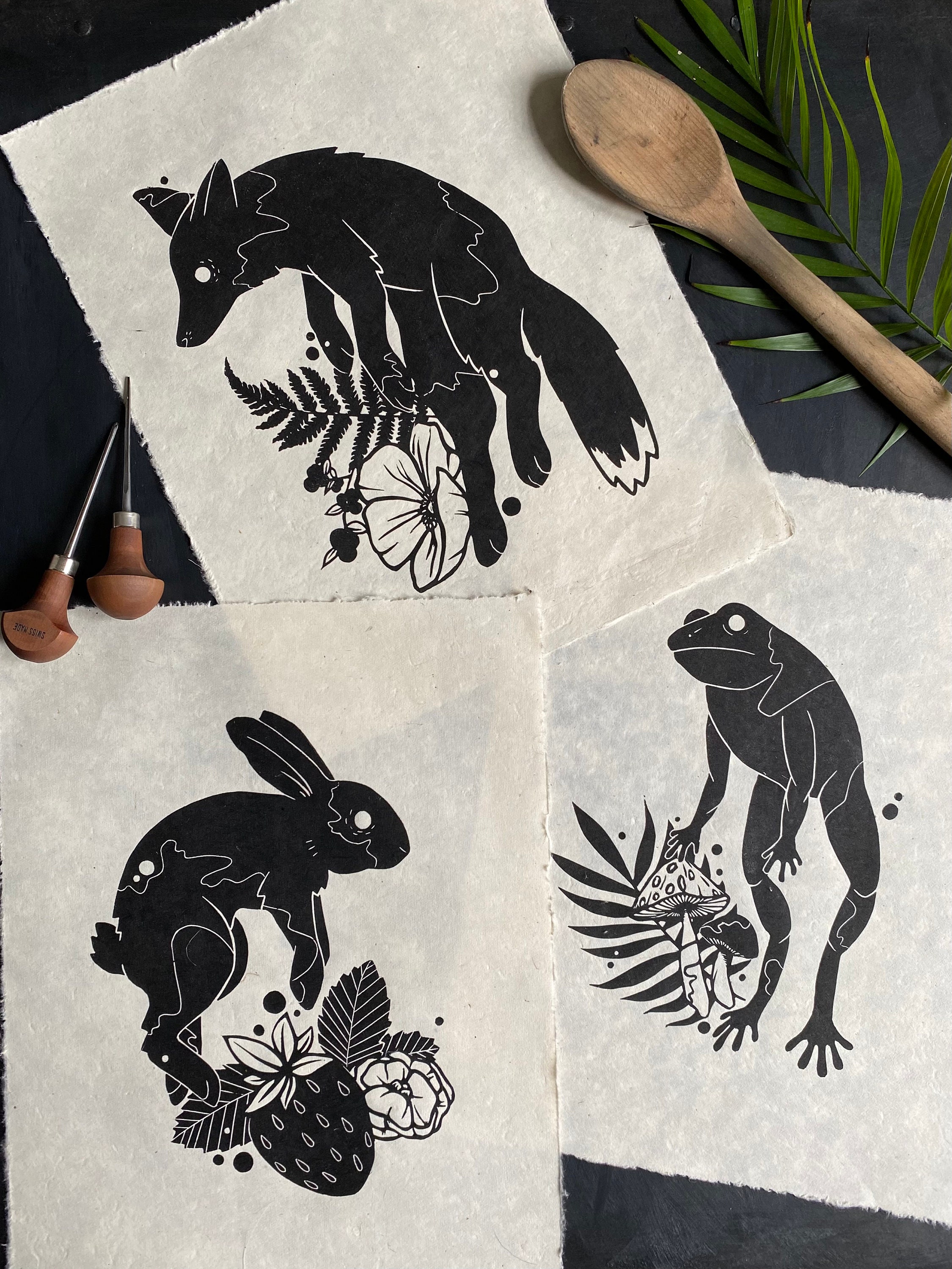 Rabbit Art Print Animal Linocut Print Bunny Block Print - Etsy