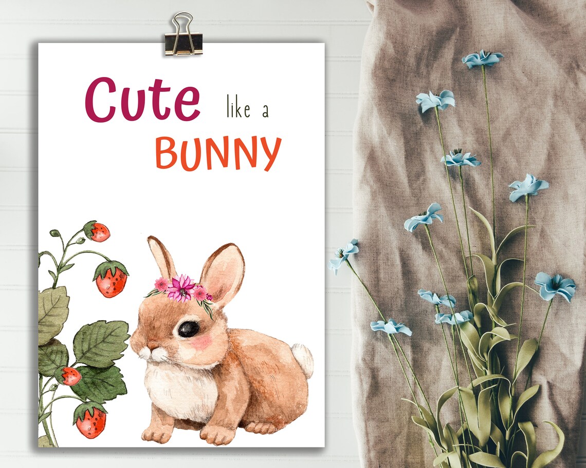 Watercolor Bunny in the Forest Print for Nursery or Kid's | Etsy