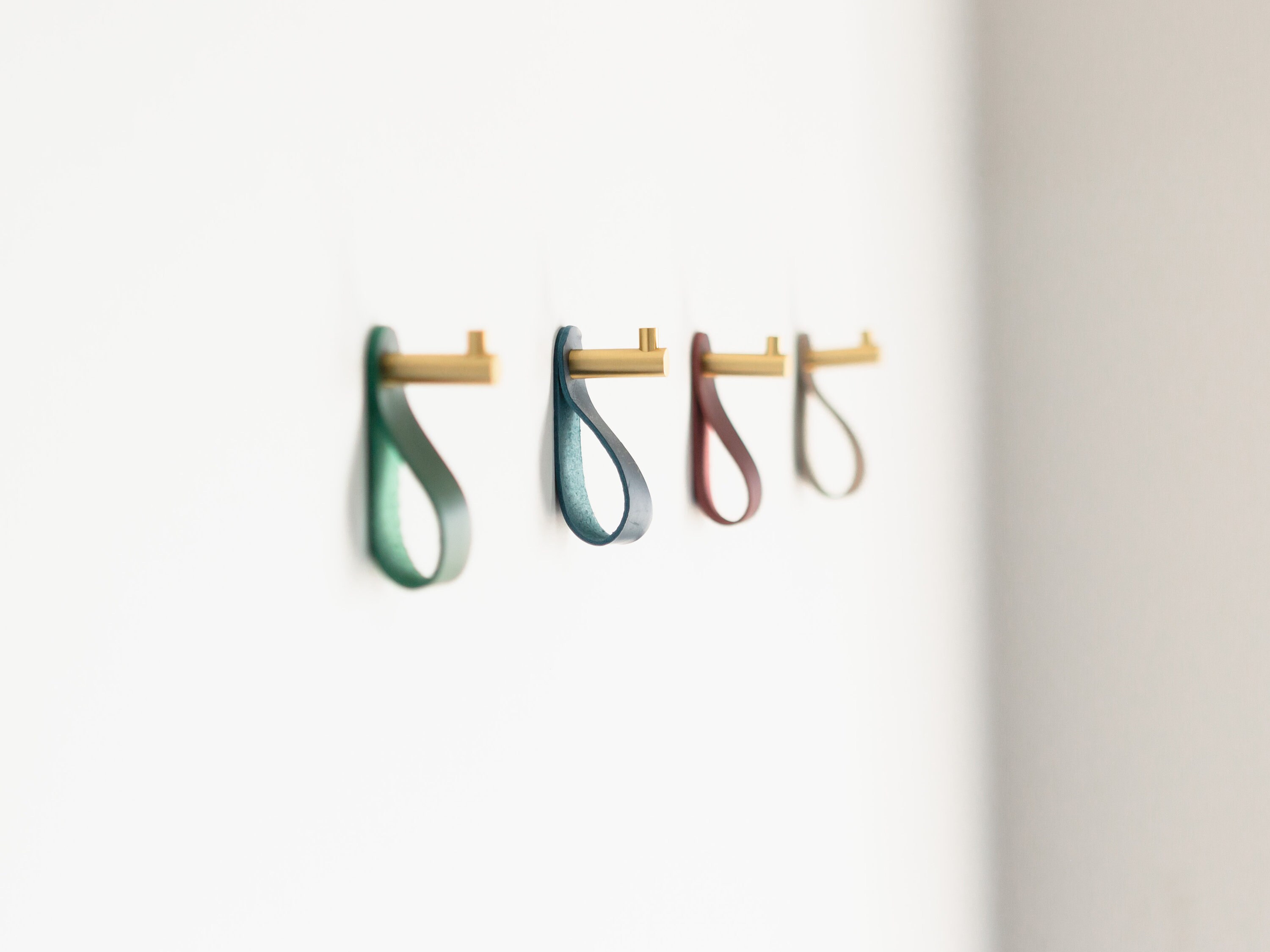 Brass Wall Mount Hooks With Leather Loops, Mounting Hardware Included ...