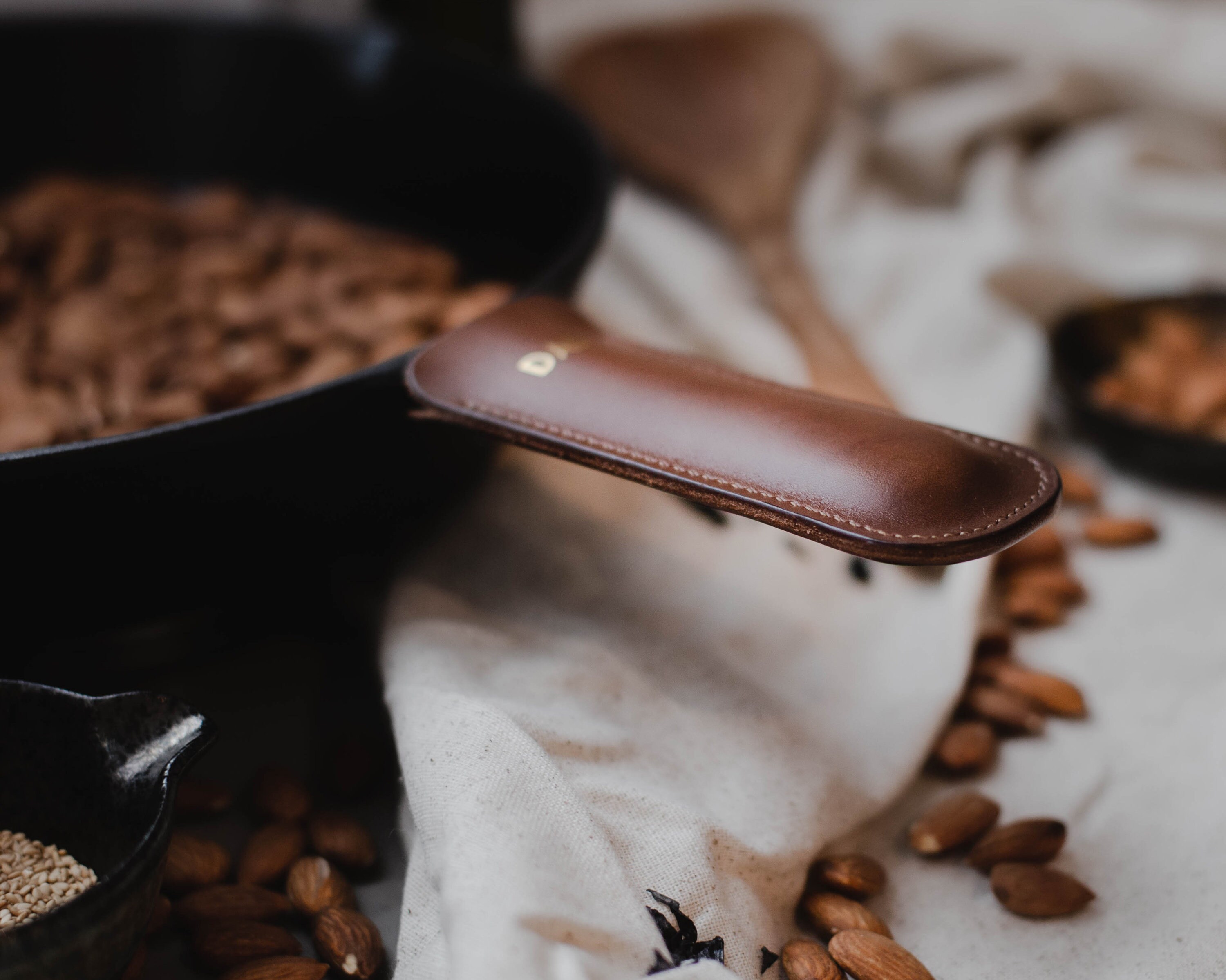 Personalized Leather Skillet Handle Cover, Hand Stitched Cast Iron Pot ...