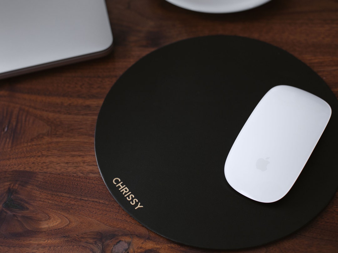 Round Leather Mousepad, Circle Italian Leather Desk Mat, Personalized ...