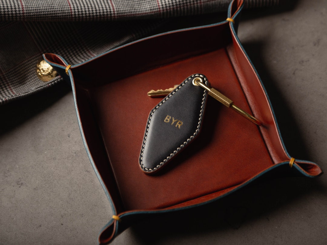 Italian Leather Key Chain With Brass Key Ring, Vintage Hotel Motel Key ...