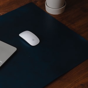 Blue Italian Leather Desk Mat, Leather Mouse Pad, Portable Blotter ...