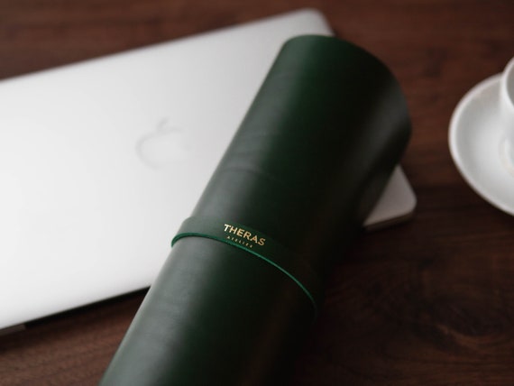 Green Italian Leather Desk Mat Leather Mouse Pad Portable | Etsy