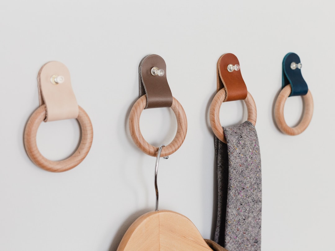 Wooden Ring Wall Hook With Italian Leather Loop - Etsy