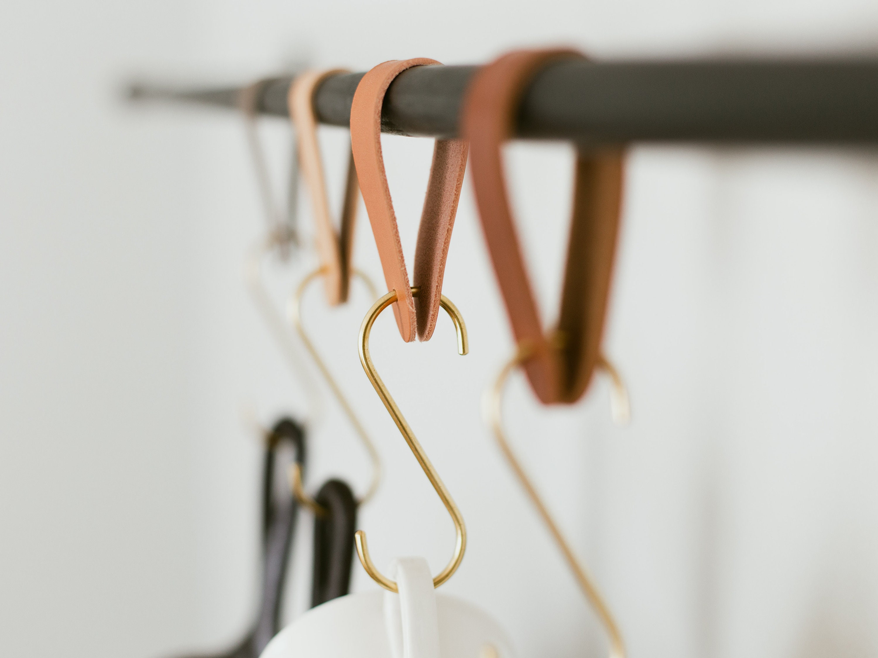 Leather Loop S Hooks Full Grain Italian Leather Solid Brass - Etsy