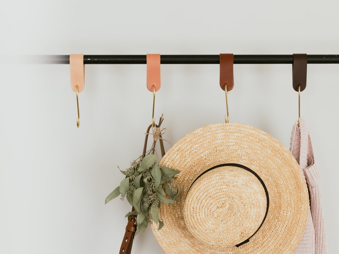 Leather Loop Hooks, Italian Buttero Veg Tan Leather, Solid Brass ...