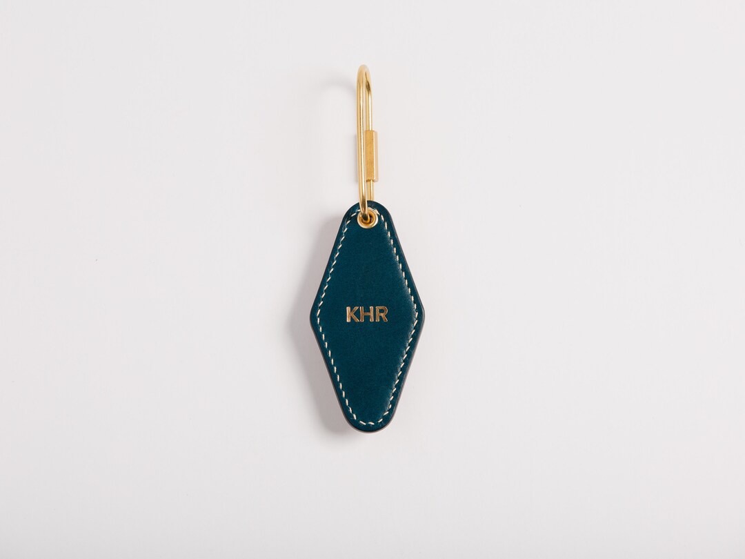 Personalized Italian Leather Hotel Key Chain, Brass Oval Ring - Etsy