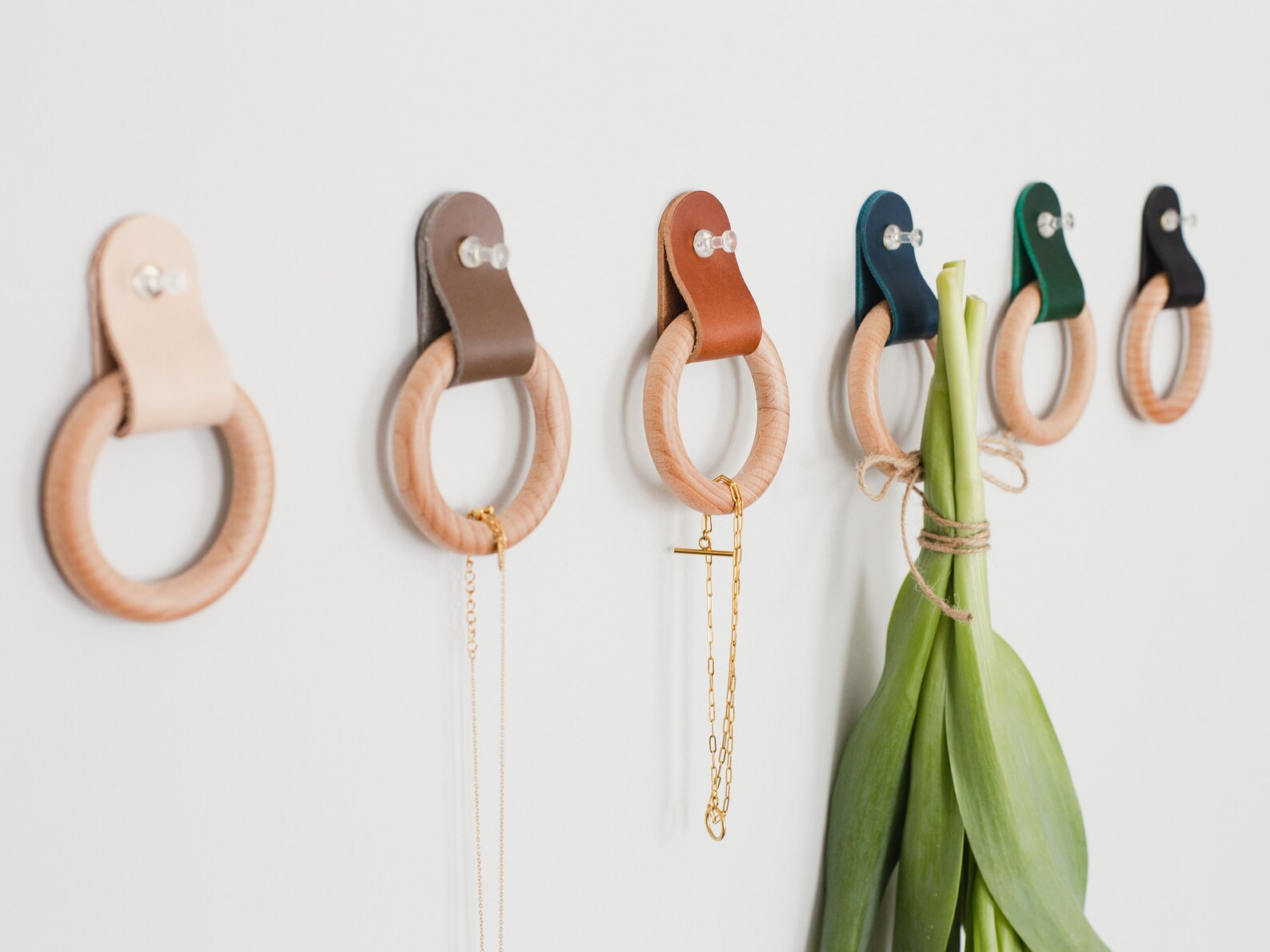 Wooden Ring Wall Hook With Italian Leather Loop - Etsy
