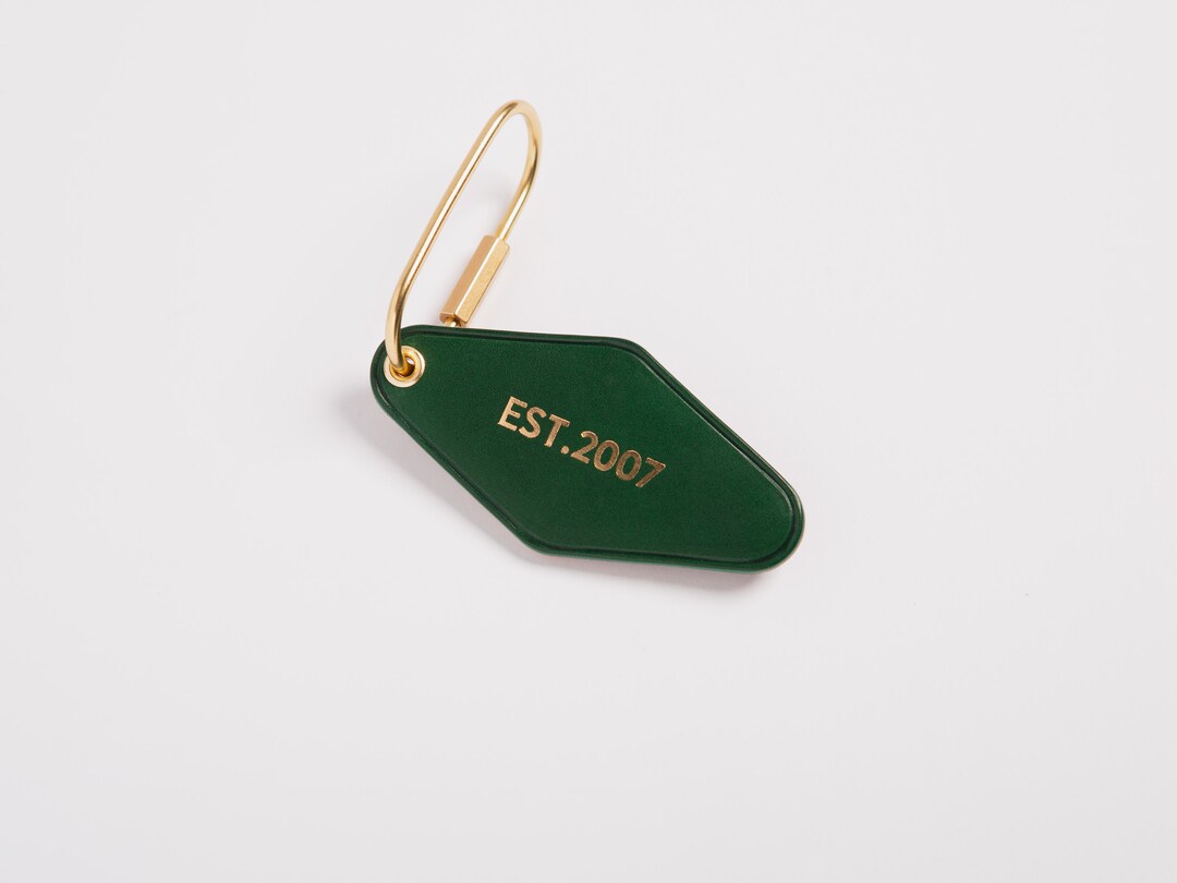 Green Italian Leather Keychain, Brass Key Ring, Personalized Monogram ...