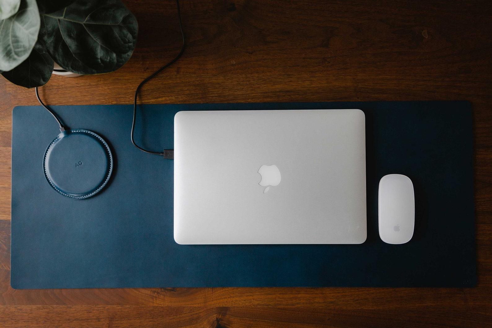 Blue Italian Leather Desk Mat, Leather Mouse Pad, Portable Blotter ...