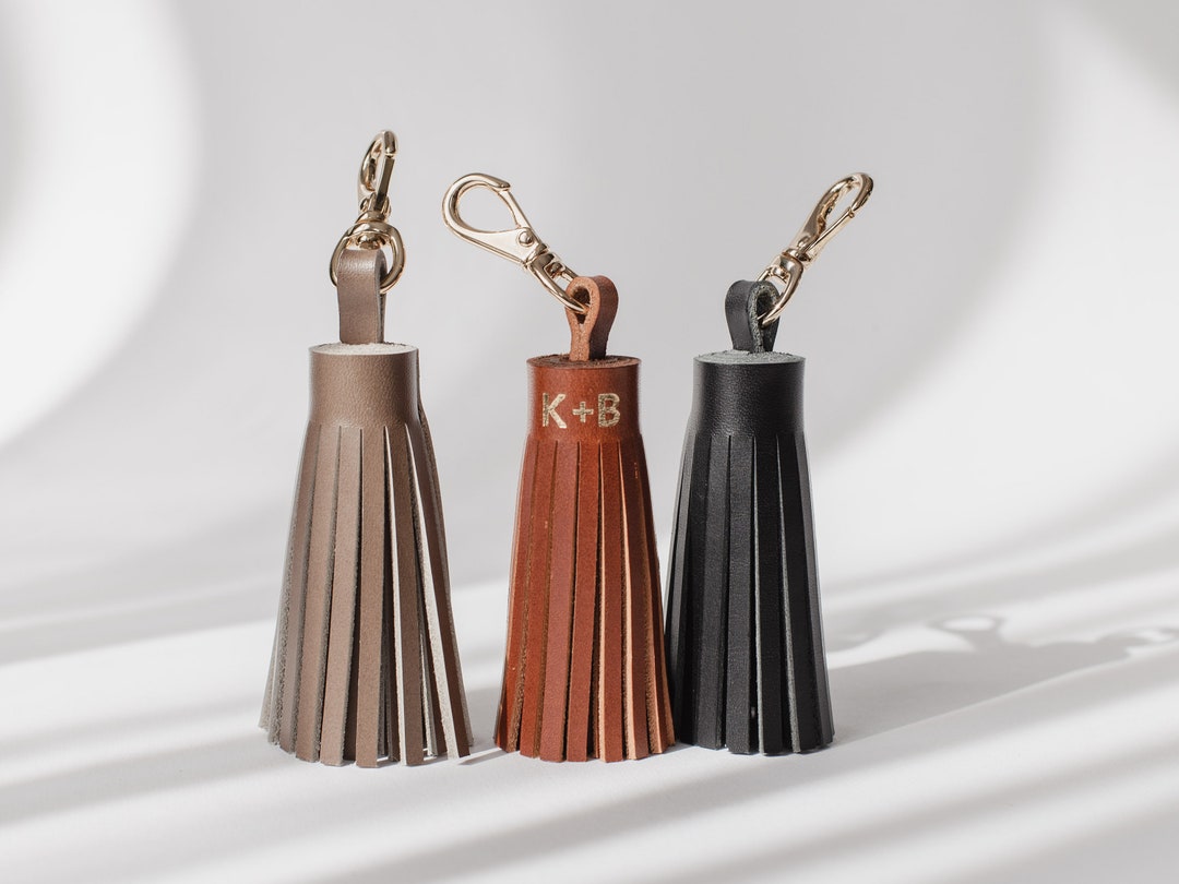 Italian Leather Tassel Keychain, Gold Hardware Hook, Zipper Charm ...