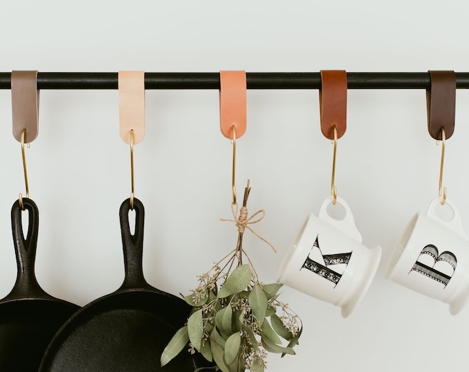 Leather Loop Hooks, Italian Buttero Veg Tan Leather, Solid Brass ...