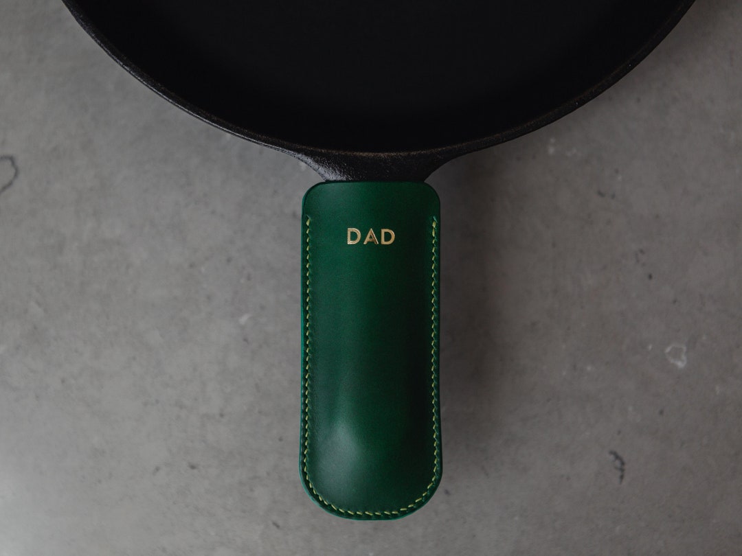 Personalized Leather Cast Iron Skillet Handle Cover, Handmade - Etsy