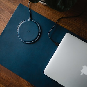 Blue Italian Leather Desk Mat, Leather Mouse Pad, Portable Blotter ...