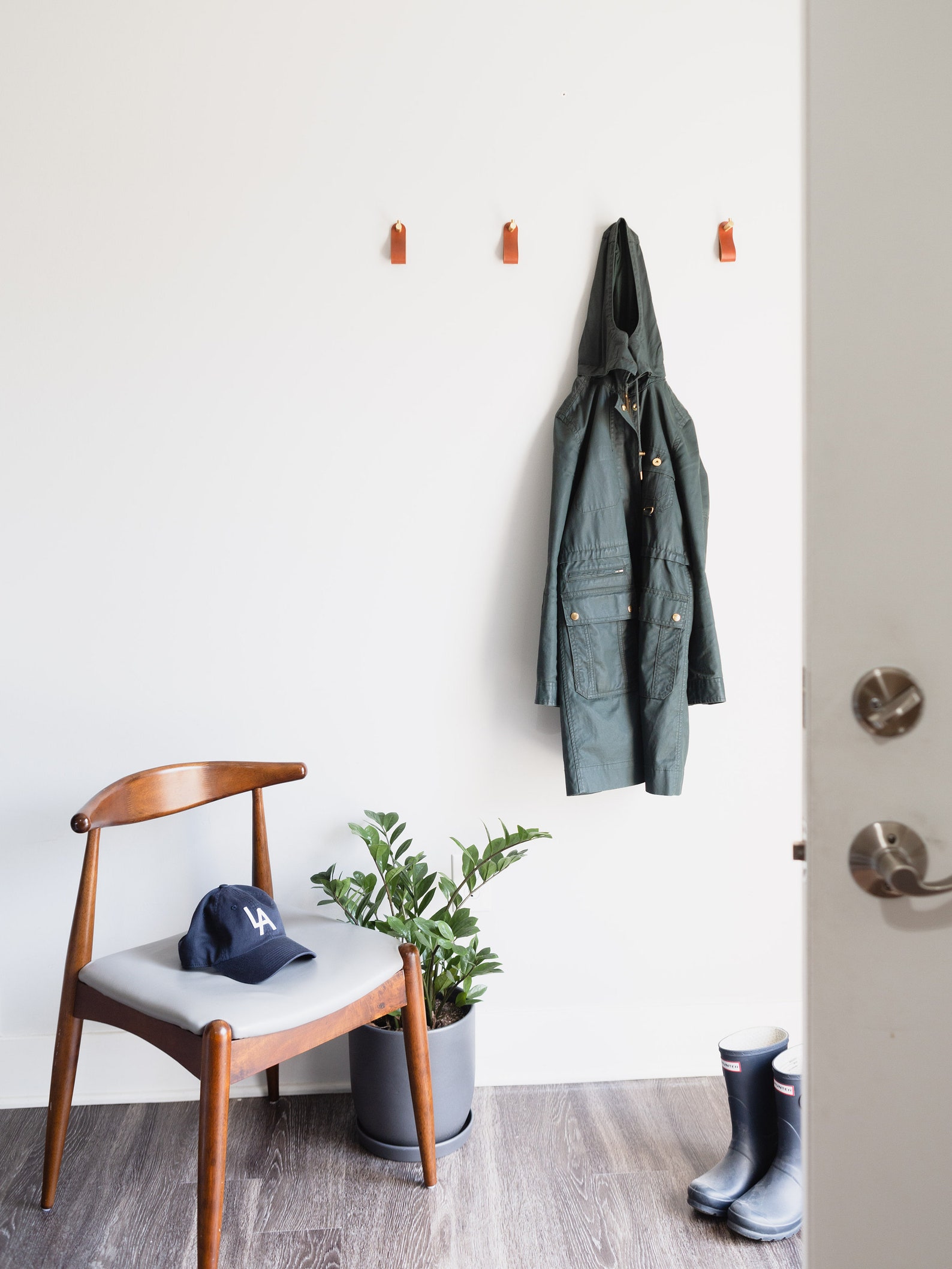 Brass Wall Mount Hooks With Leather Loops, Mounting Hardware Included ...