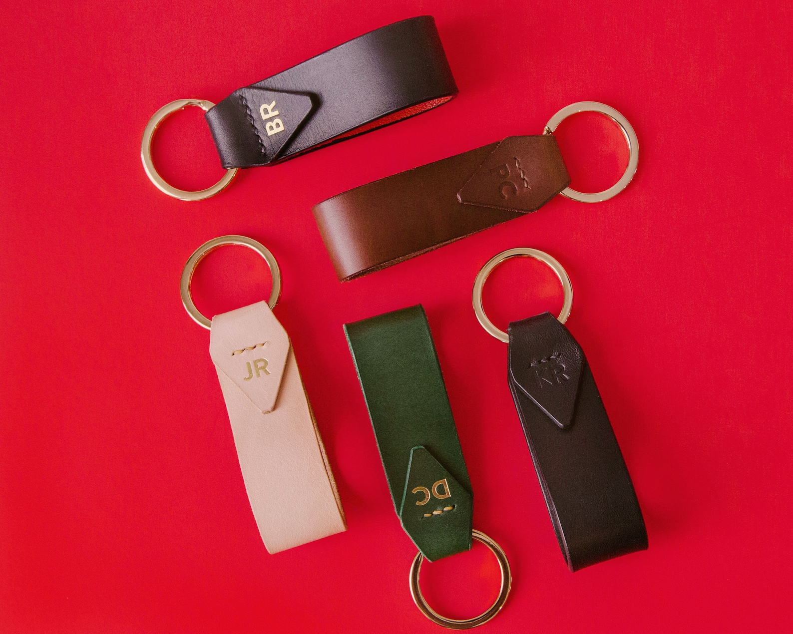 Green Italian Leather Key Chain With Gold Key Ring | Etsy