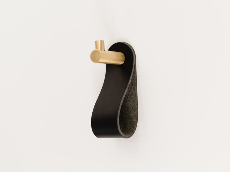 Brass Wall Mount Hooks With Leather Loops, Mounting Hardware Included ...