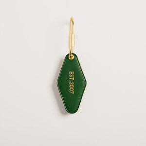 Green Italian Leather Keychain, Brass Key Ring, Personalized Monogram ...