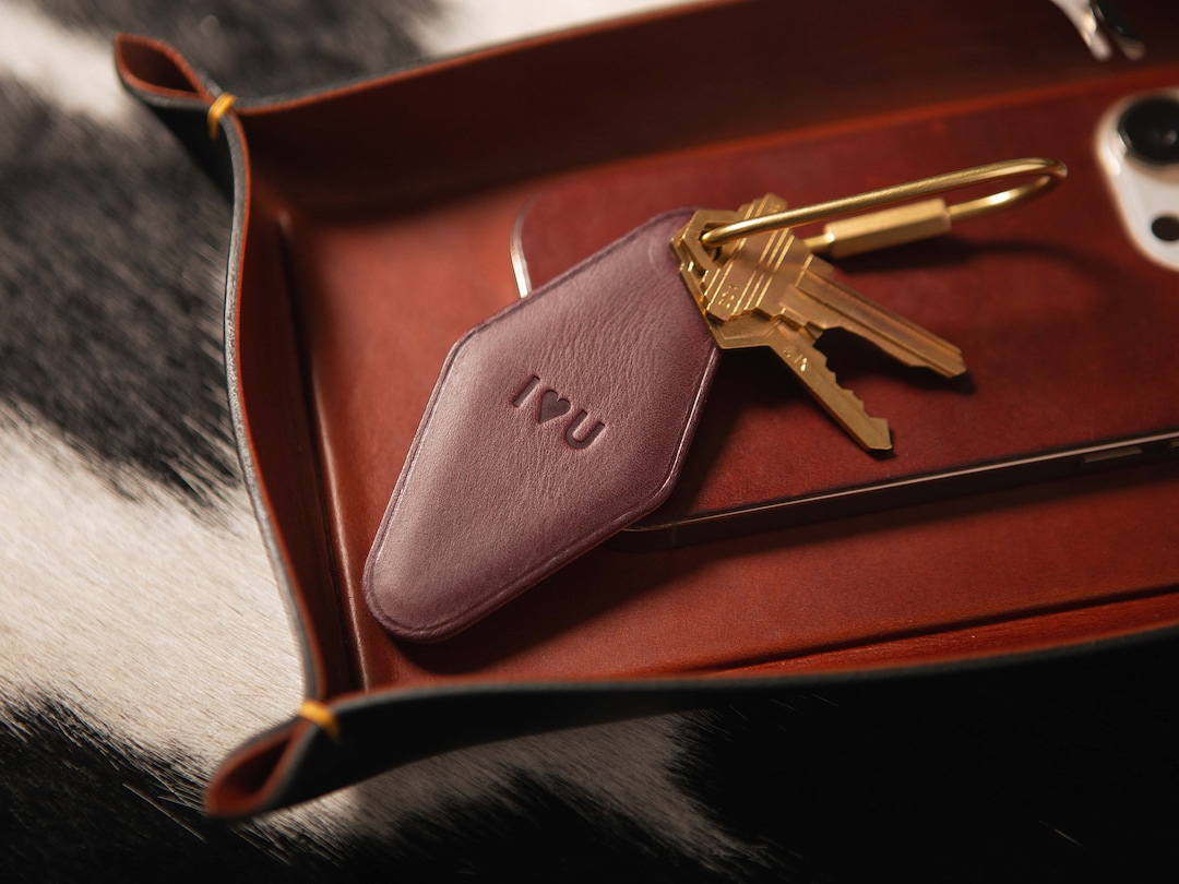 Italian Leather Key Chain With Brass Key Ring, Vintage Hotel Motel Key ...