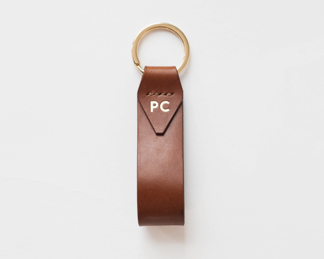 Chestnut Italian Leather Key Chain With Gold Key Ring, Personalized or ...