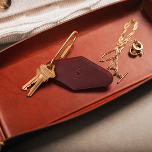 Italian Leather Key Chain With Brass Key Ring, Vintage Hotel Motel Key ...