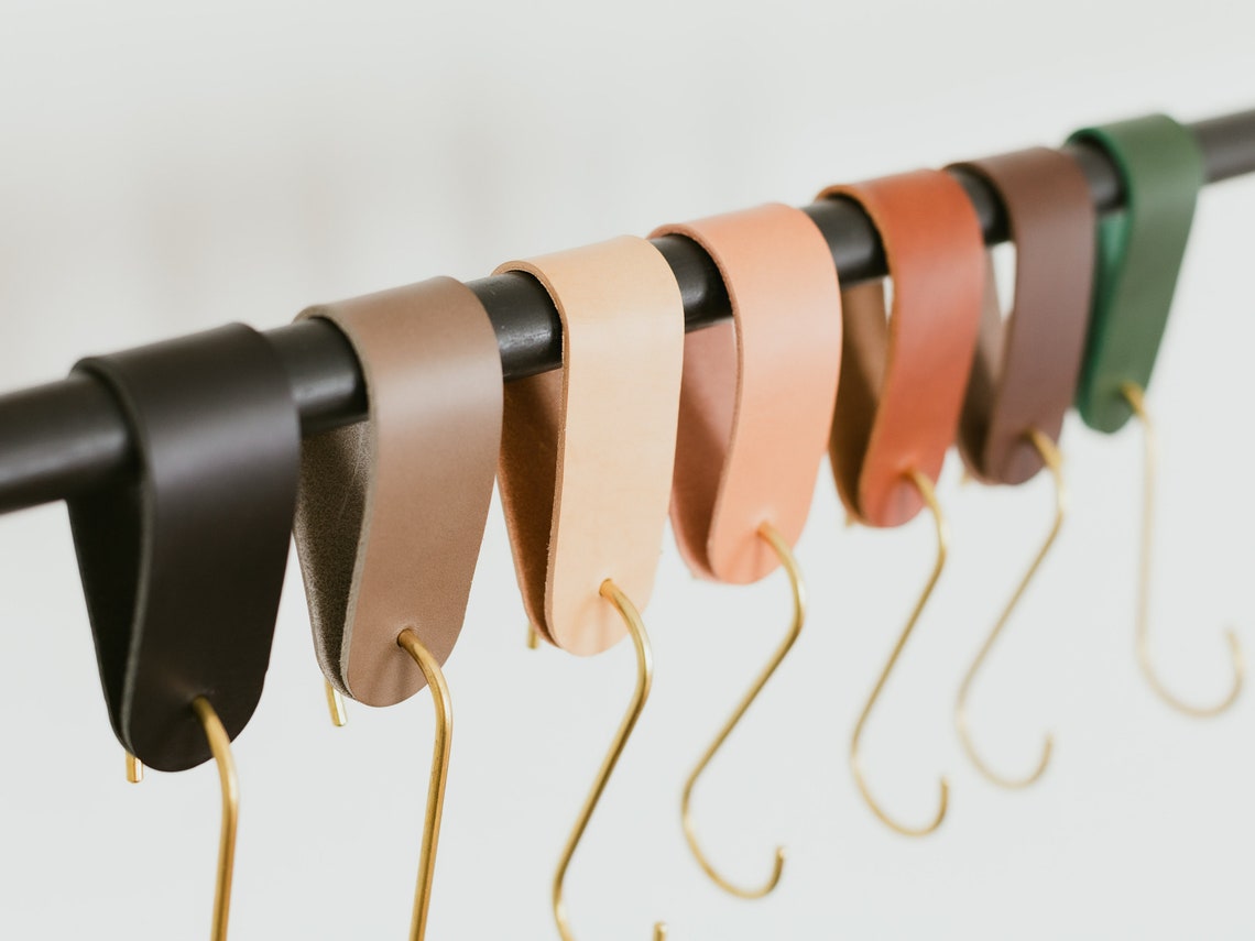 Italian Leather Loop Hooks, Solid Brass S Hook, Made in USA - Etsy