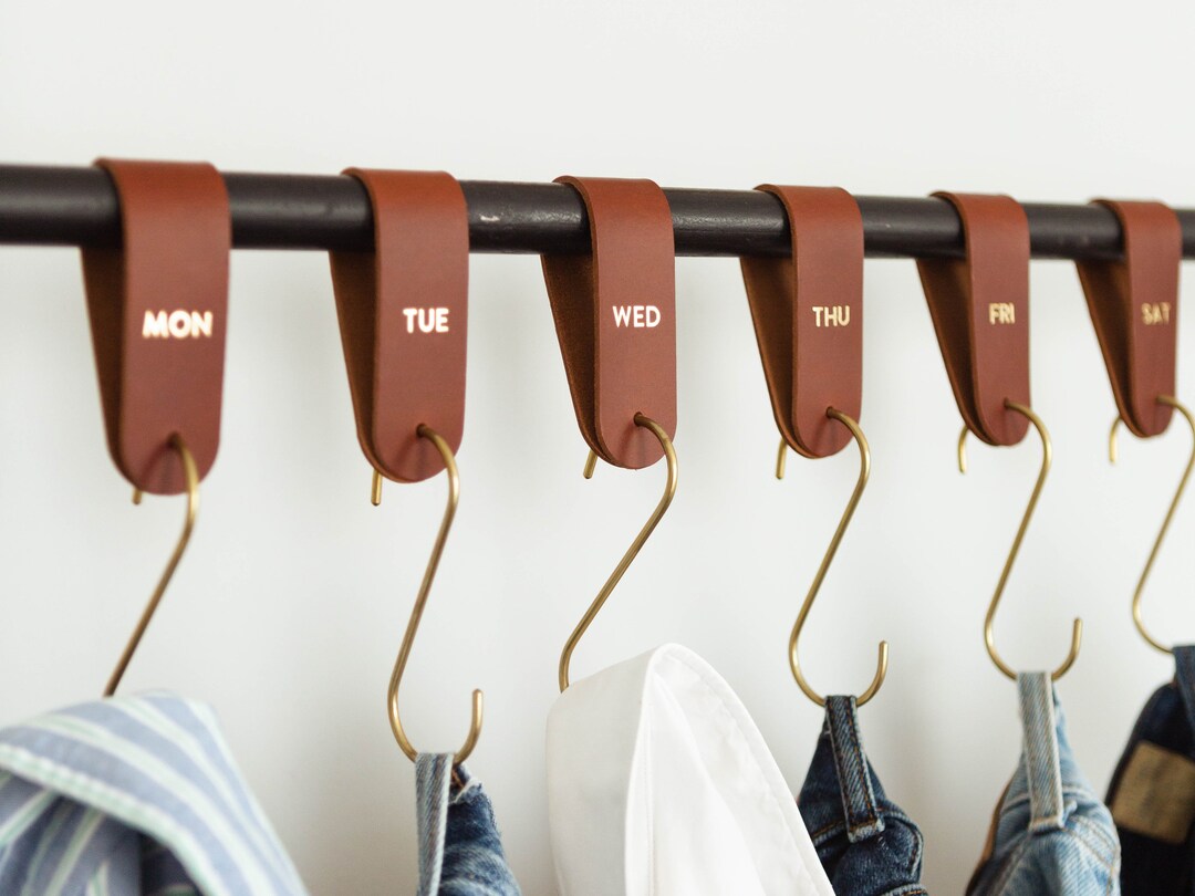 Solid Brass S Hooks With Italian Leather Loops, Days of the Week ...