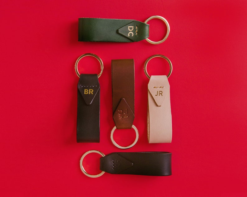 Green Italian Leather Key Chain With Gold Key Ring, Personalized ...