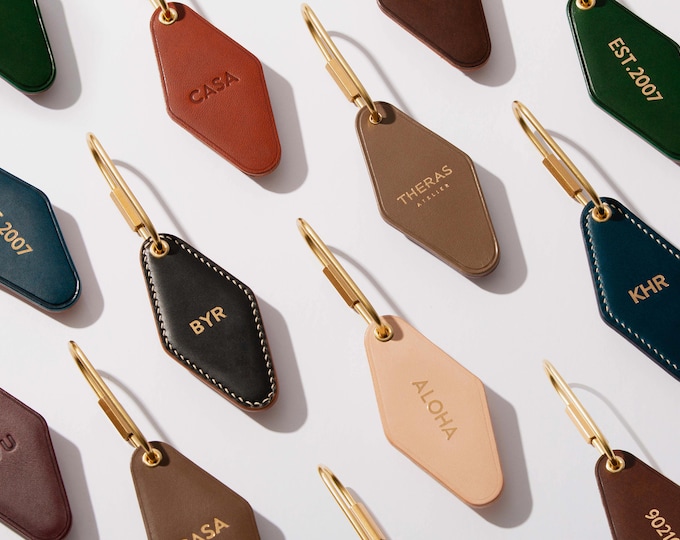 Italian Leather Key Chain With Brass Key Ring, Vintage Hotel Motel Key ...