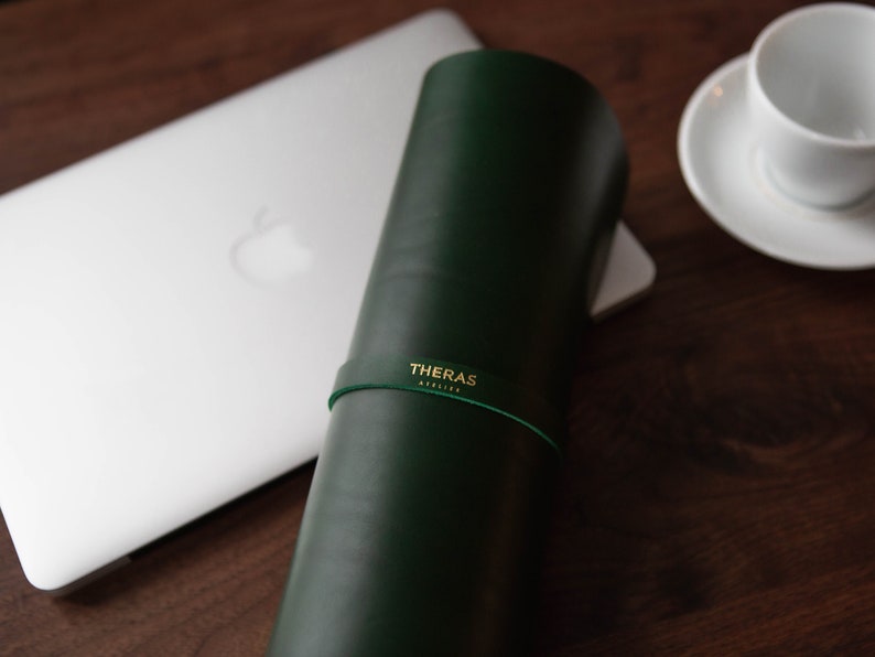 Green Italian Leather Desk Mat Leather Mouse Pad Portable | Etsy