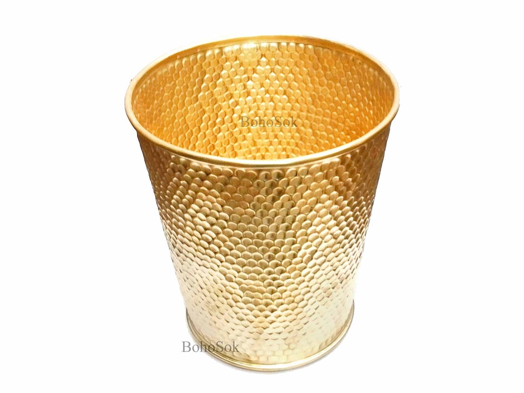 Hand Hammered Unlacquered Brass Wastebasket Trash Can for Home Office ...