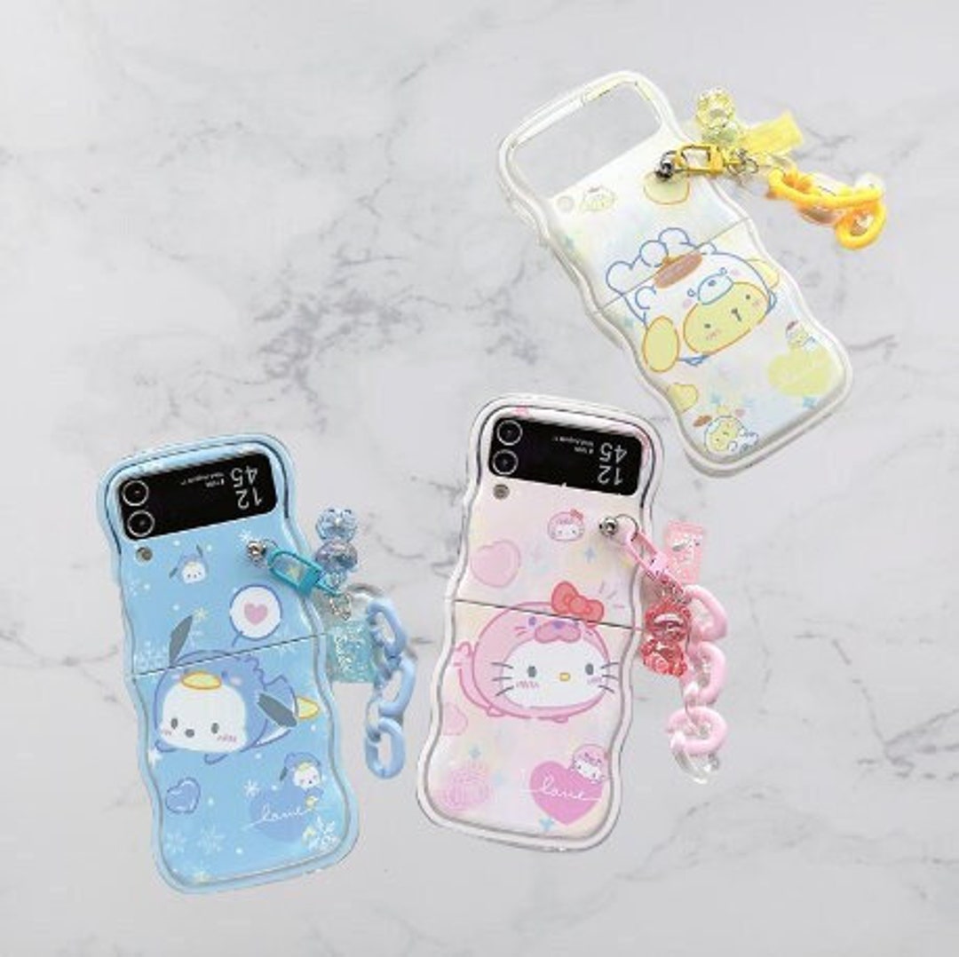 Cute Kawaii Cinnamon Dog Pom Pom Kitty Cat Wavy Z Flip 3 Case Keychain ...