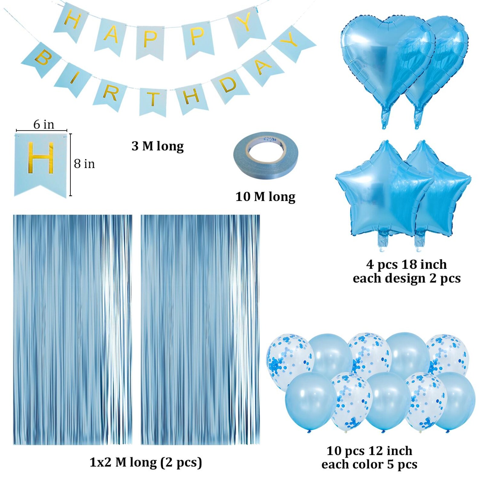 Blue Birthday Decorations Set: Banner, Balloons, and More - Etsy