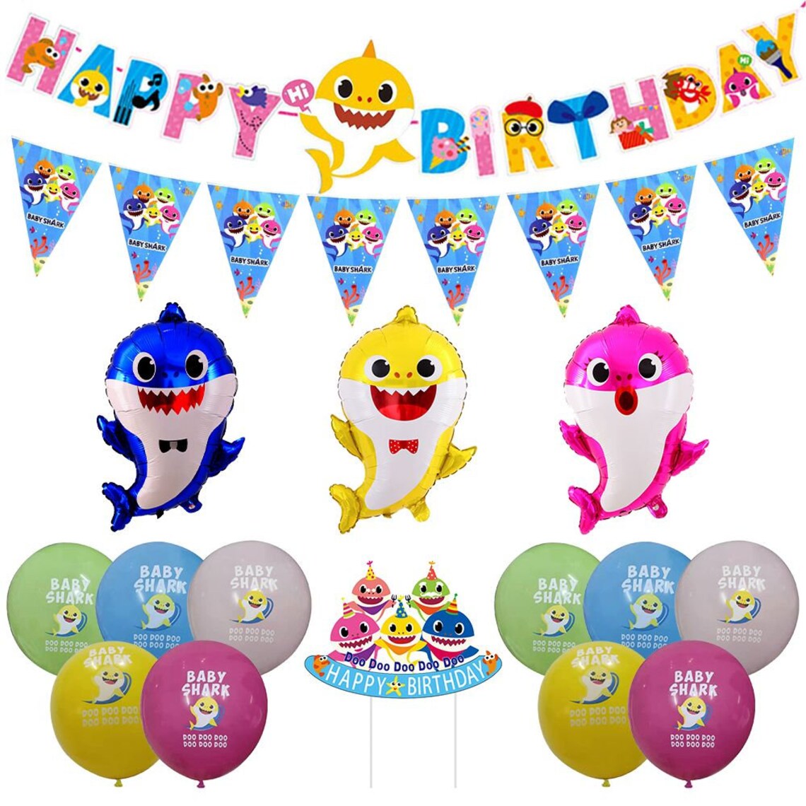 Baby Shark Happy Birthday Decoration Theme Birthday Banner - Etsy